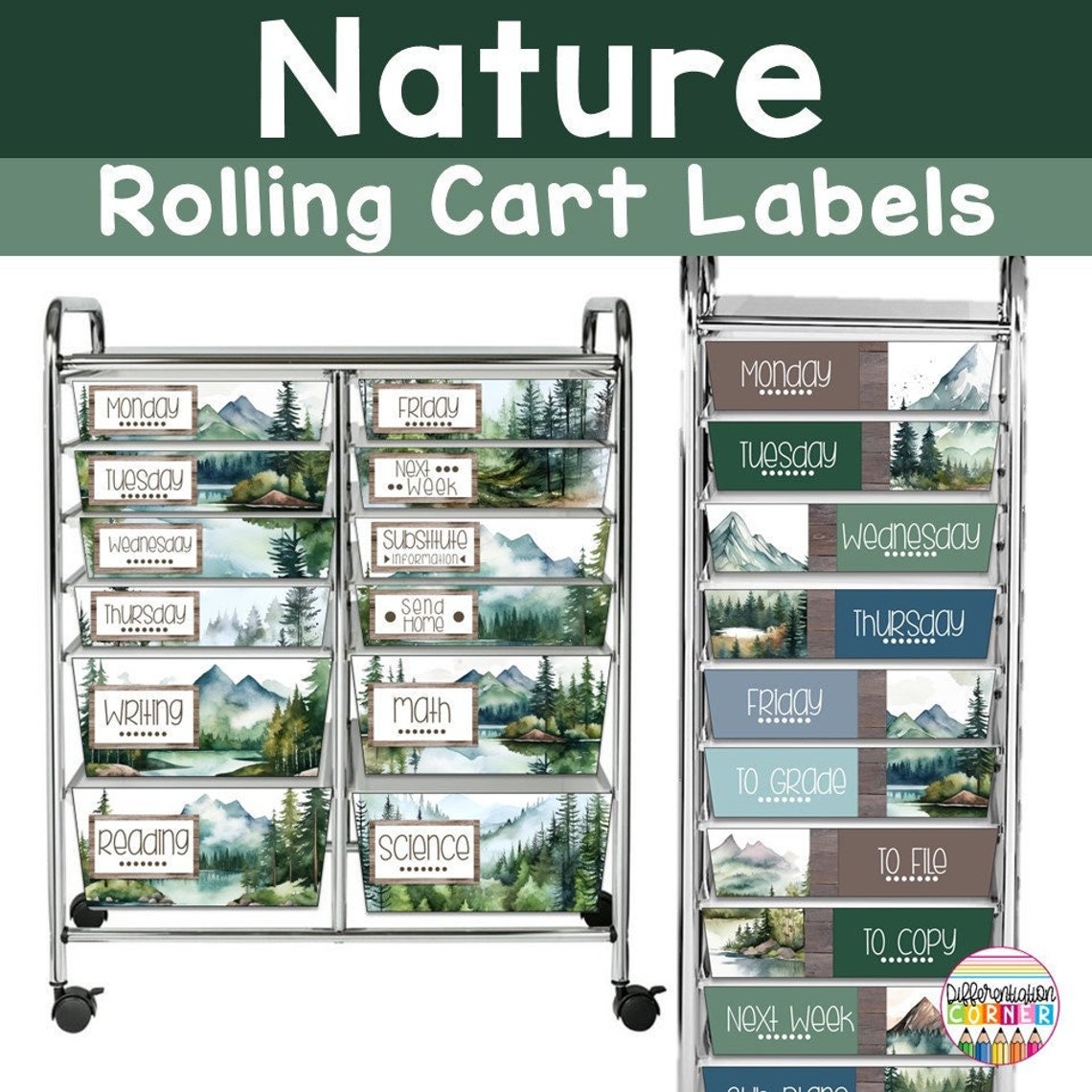 10 Drawer Rolling Cart Labels Editable Nature Classroom Decor Nature ...