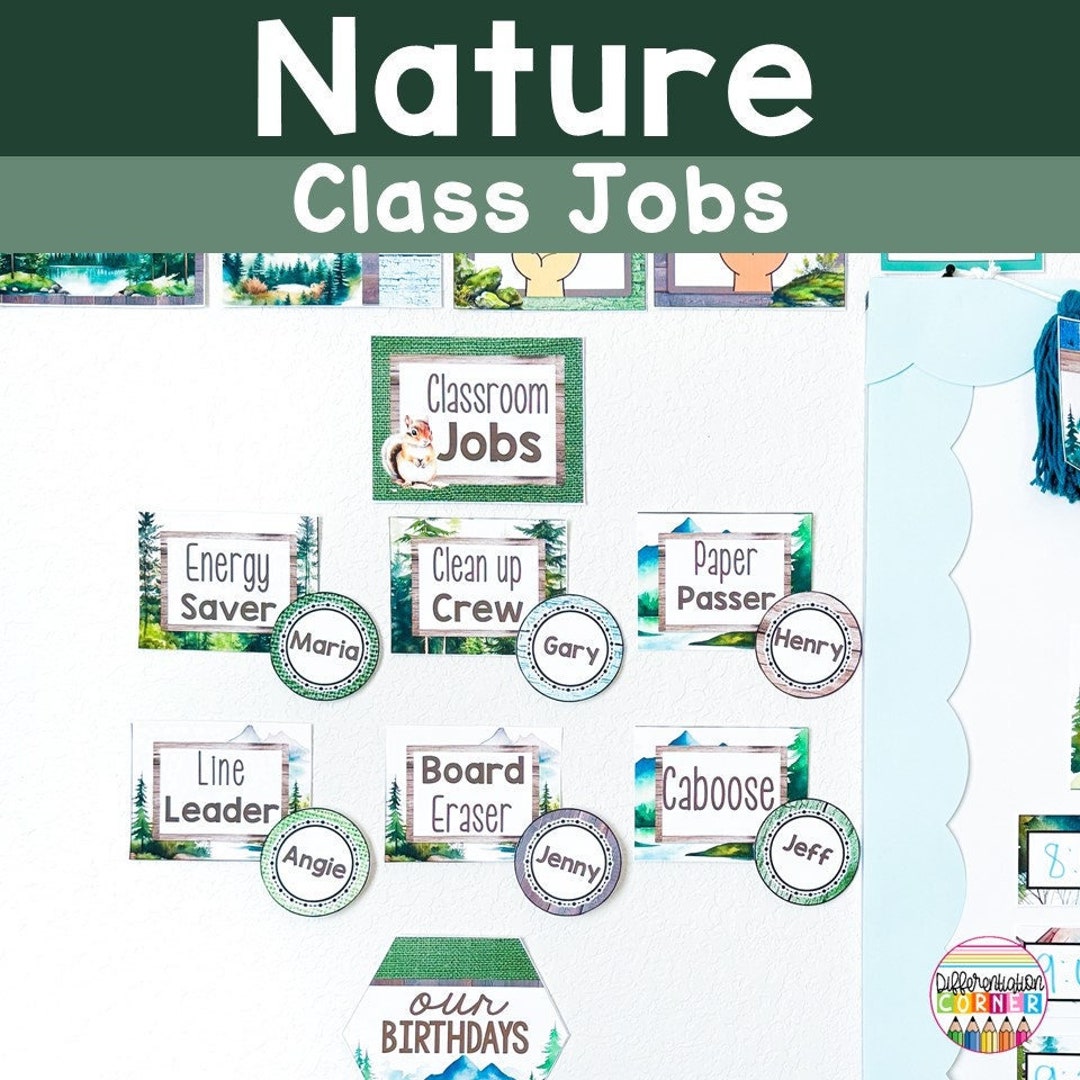 Editable Classroom Job Chart Template Nature Classroom Decor Theme ...