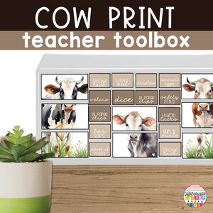 Cow Print Teacher Tool Box Labels Farmhouse Classroom Decor Teacher ...