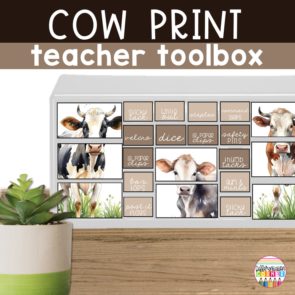 Cow Print Teacher Tool Box Labels Farmhouse Classroom Decor Teacher ...