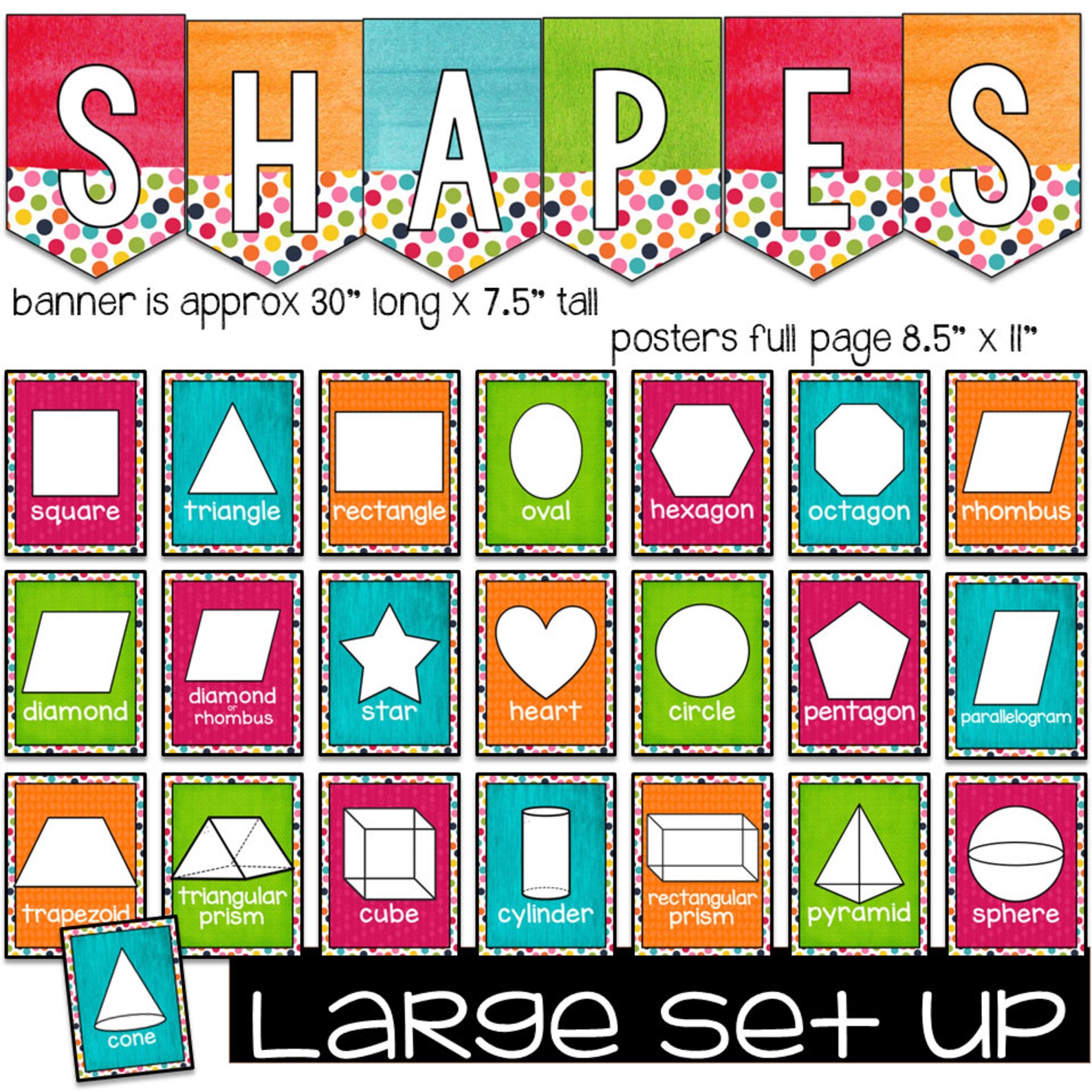 PRINTABLE Shape Posters and Charts Confetti Rainbow Classroom Decor 2D ...