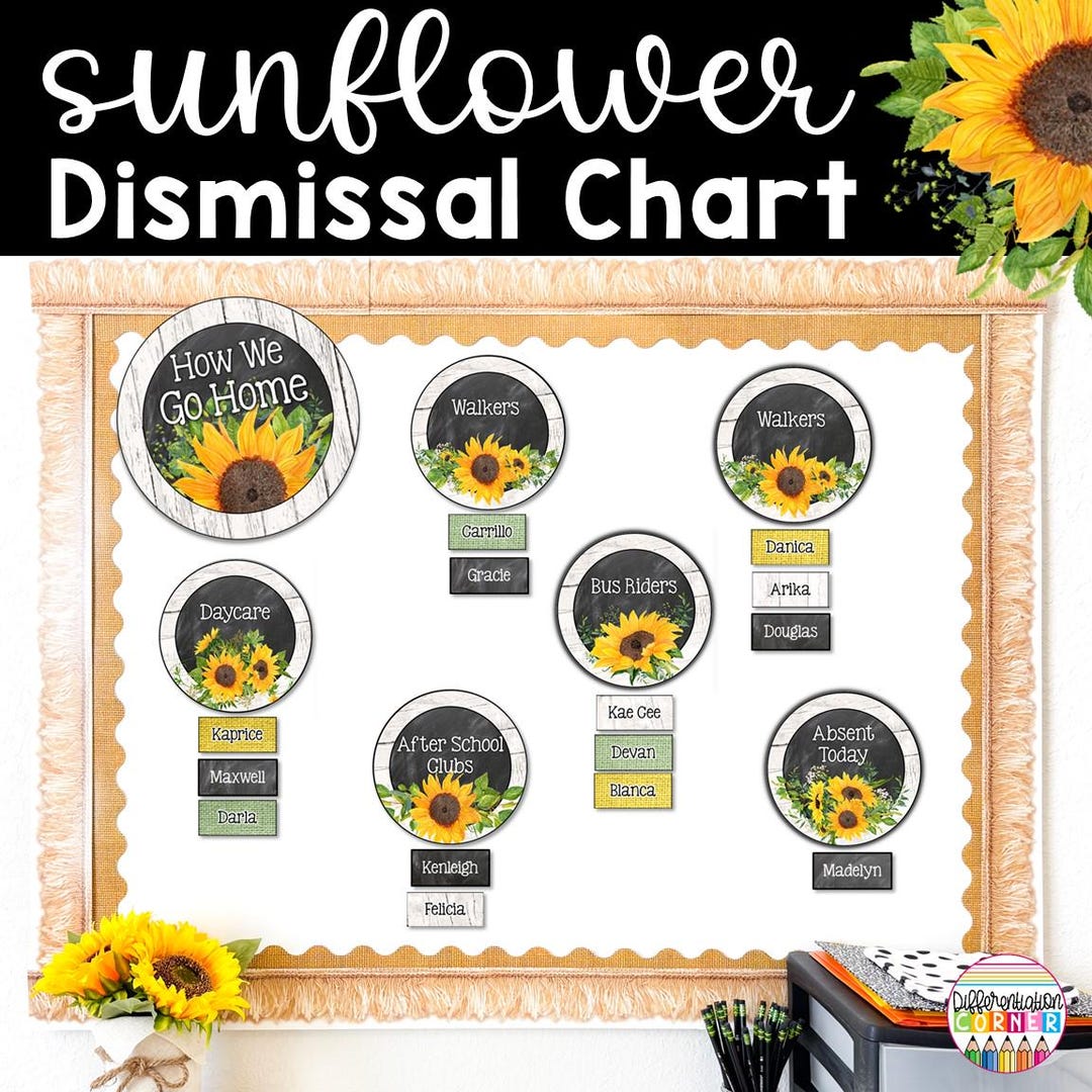 How We Go Home Dismissal Chart Template | Sunflower Farmhouse Classroom ...