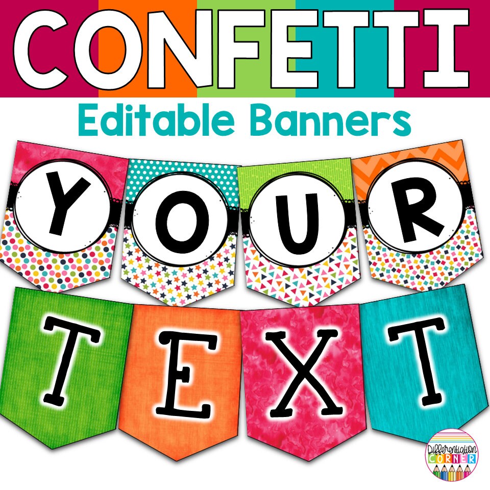 Editable Confetti Rainbow Bunting Bulletin Board Banner Letters ...