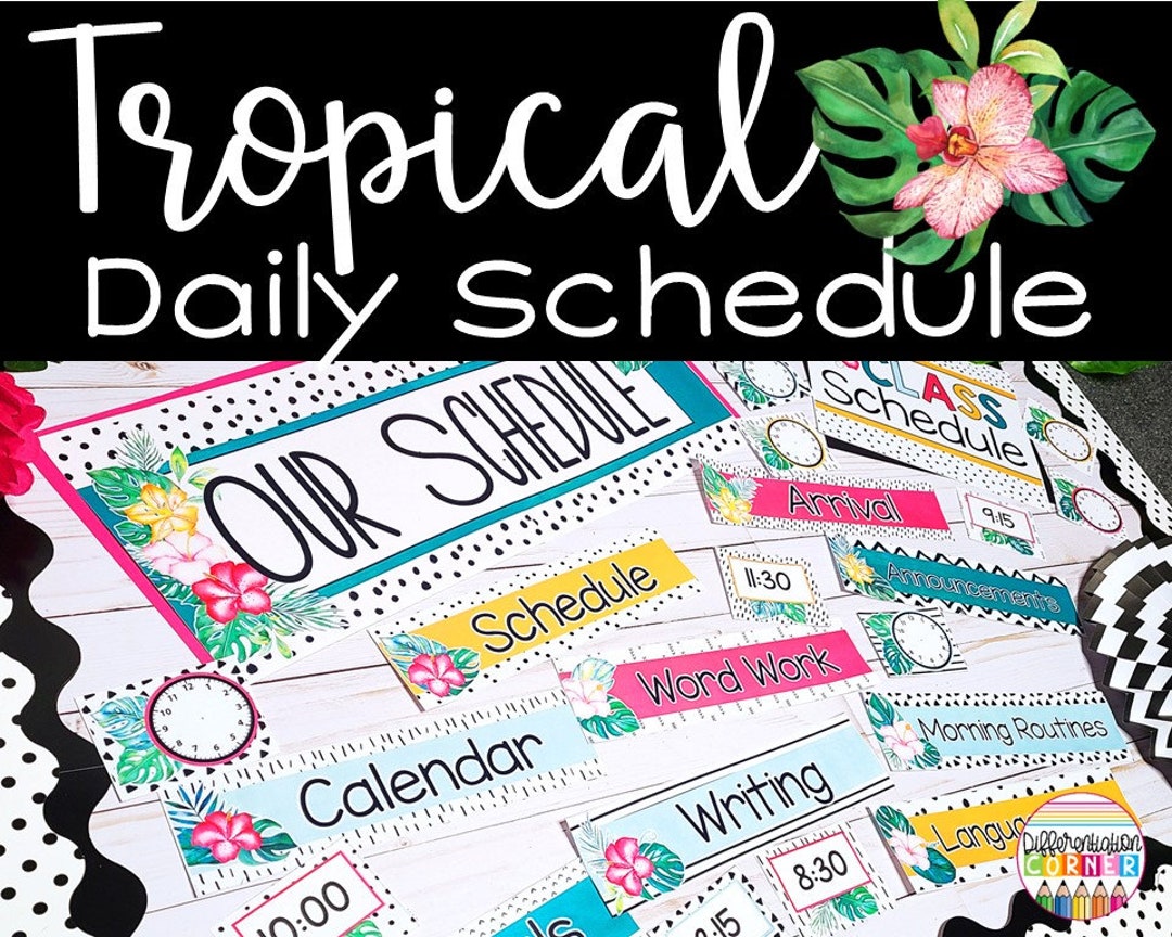 Editable Daily Schedule Cards Tropical Classroom Decor Tropical ...