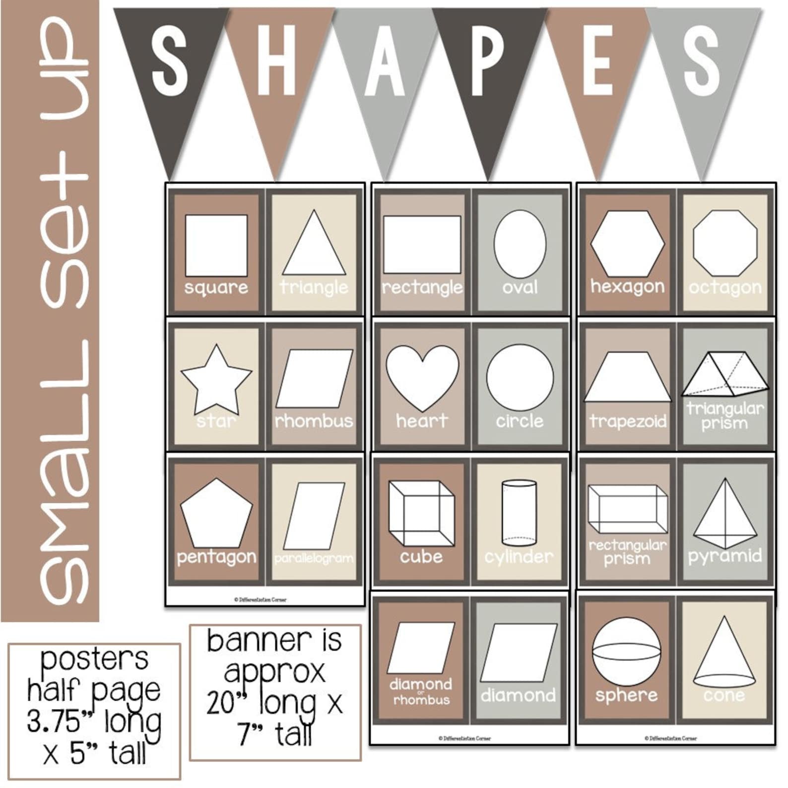 PRINTABLE Shape Posters Charts Neutral Boho Classroom Decor 2D and 3D ...