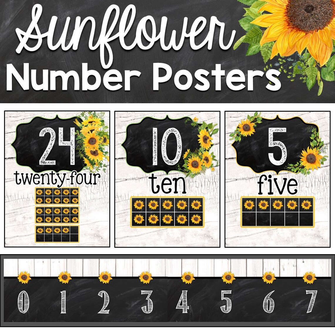 Number Posters 0-30 Number Line With Negative Numbers Sunflower ...