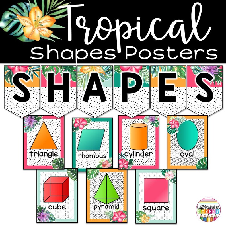 PRINTABLE Shape Posters and Charts Tropical Classroom Decor - Etsy