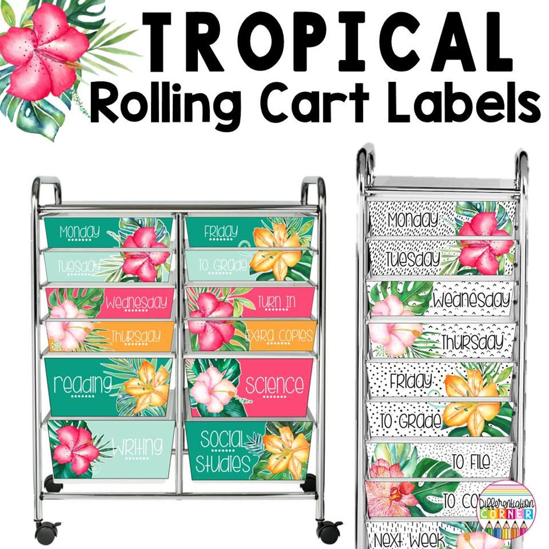 10 Drawer Cart Rolling Labels Editabletropical Classroom Decor Jungle ...