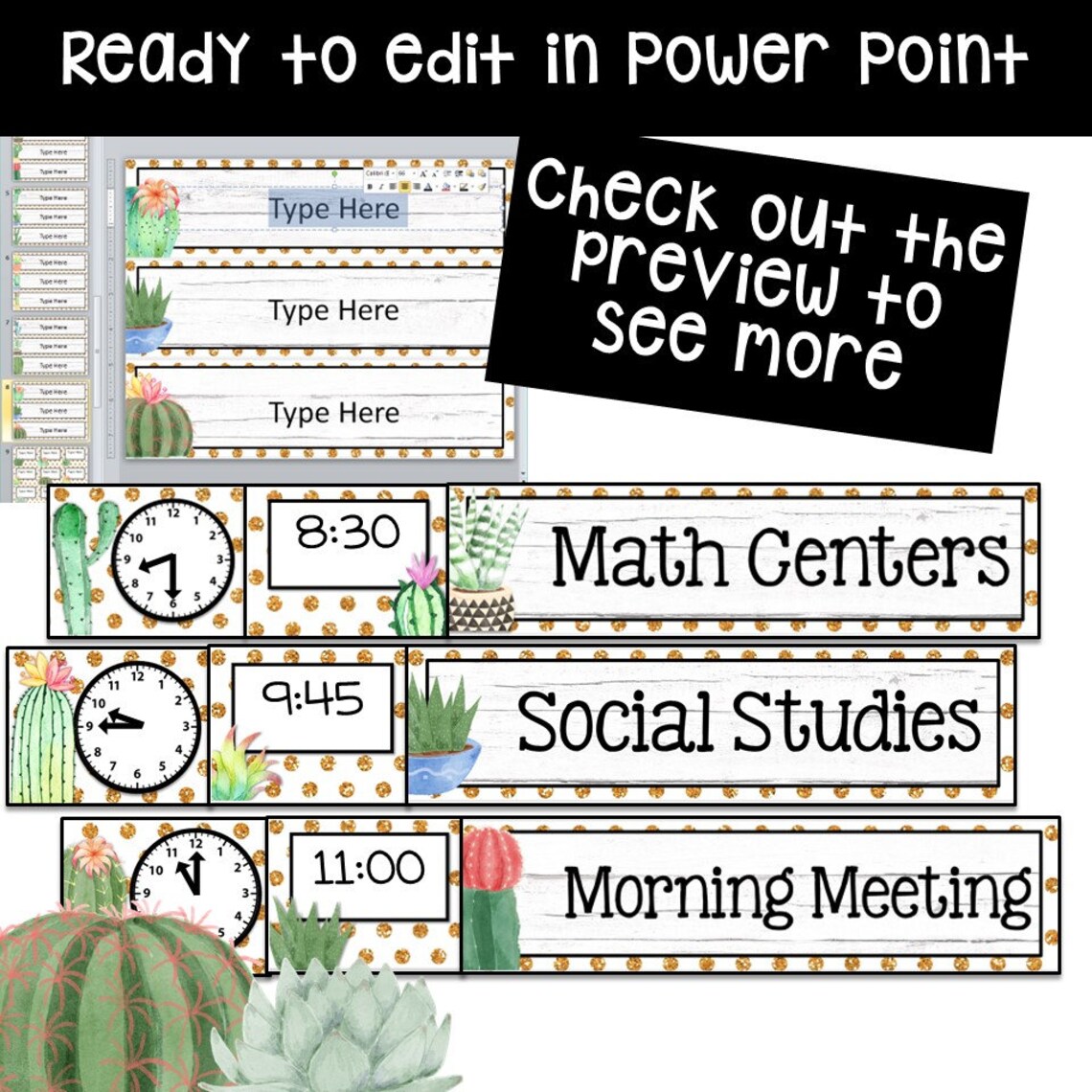 Editable Cactus Succulent Daily Schedule Cards Plant Classroom - Etsy