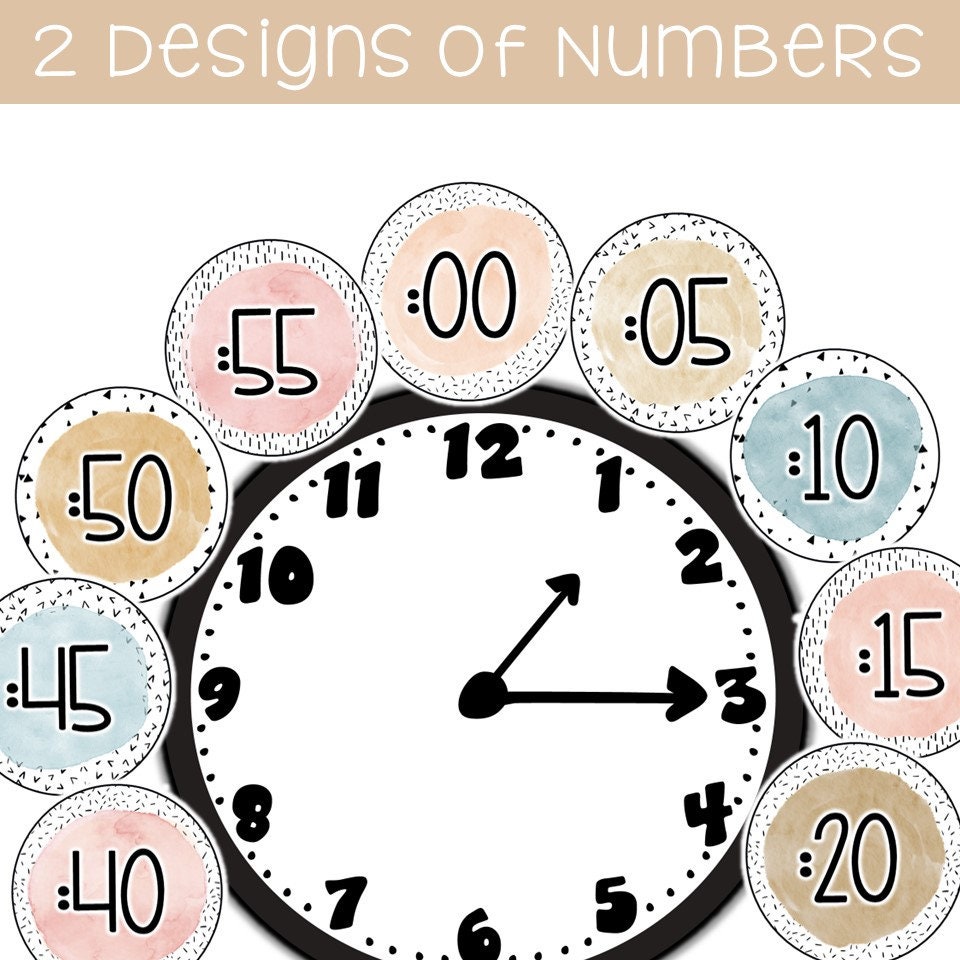 PRINTABLE Neutral Clock Label Numbers in 5 Minute Intervals - Etsy