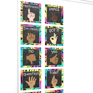 Classroom Hand Signal Posters Tie Dye Retro Classroom Decor, Editable ...