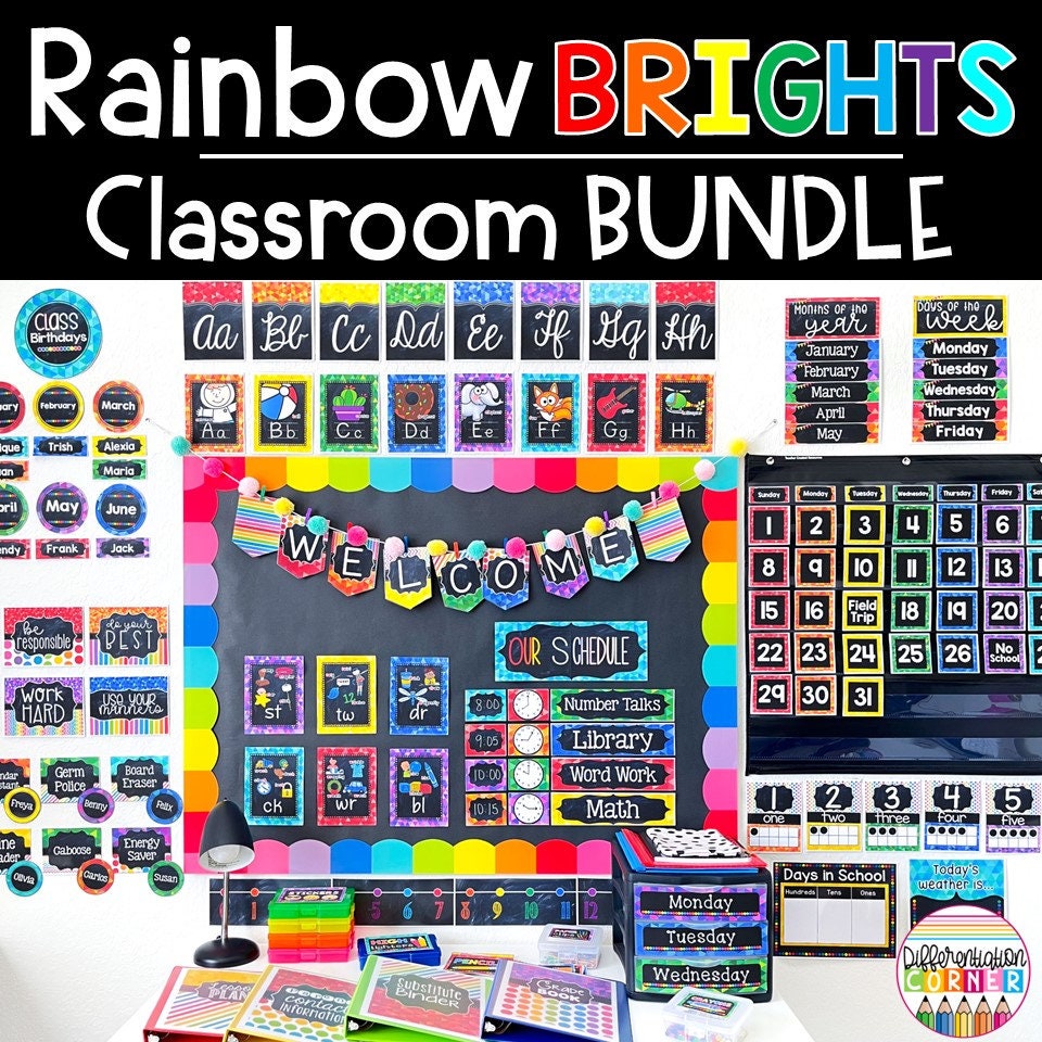 Rainbow Classroom Decor Bundle Printable Classroom Bulletin Board ...