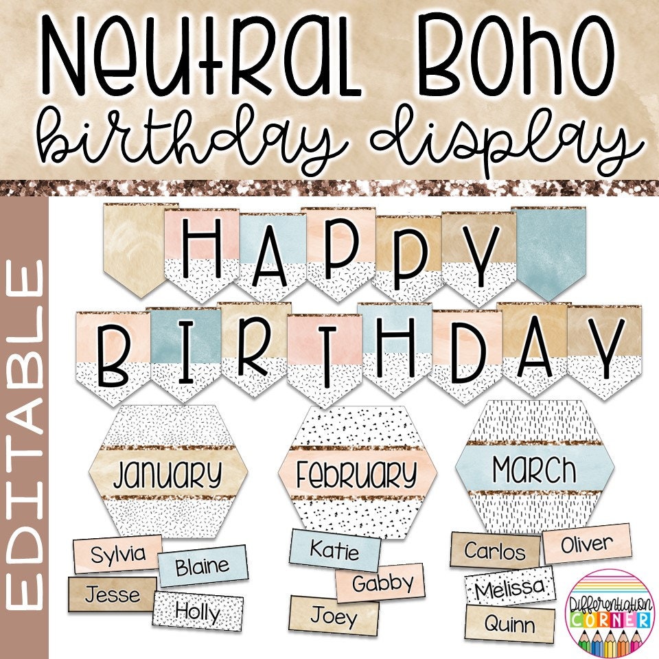 Boho Classroom Birthday Display Neutral Boho Classroom Decor Classroom ...