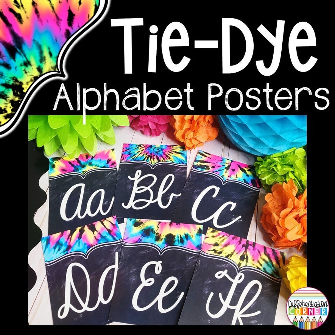 Cursive Alphabet Posters for Classroom Tie Dye Retro Classroom Decor ...