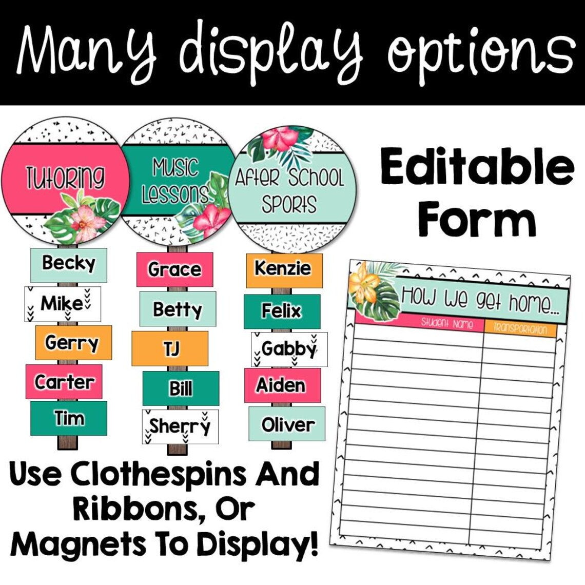 How We Go Home Dismissal Chart Template Tropical Classroom Decor | How ...