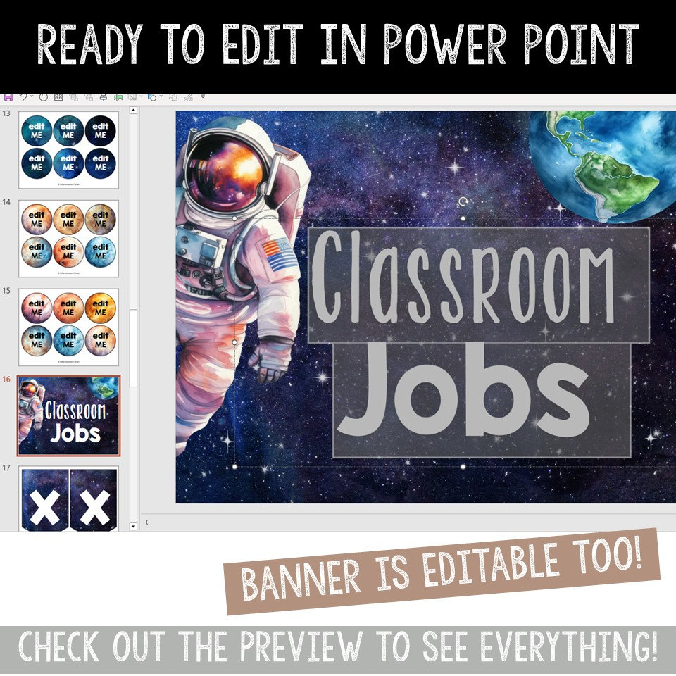 Editable Classroom Job Chart Template Space Classroom Decor Theme ...