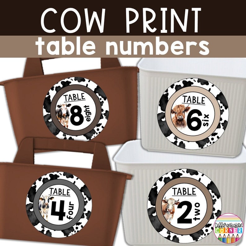 PRINTABLE Cow Print Table Numbers Farmhouse Classroom Decor Classroom ...