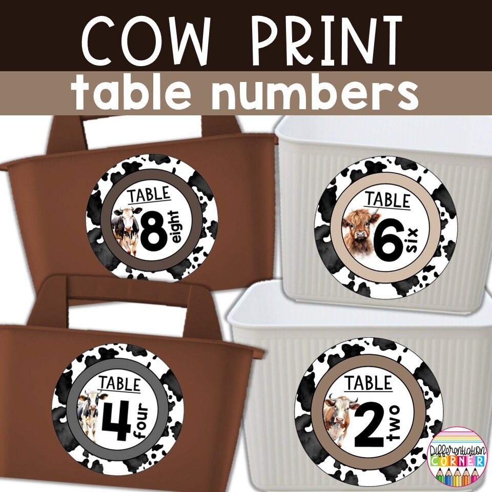 PRINTABLE Cow Print Table Numbers Farmhouse Classroom Decor Classroom ...