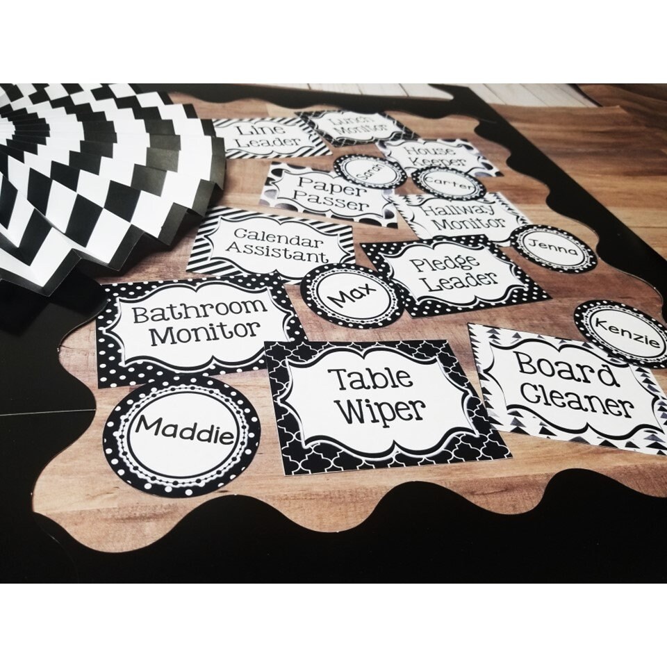 Editable Classroom Jobs Chart Template Black and White - Etsy