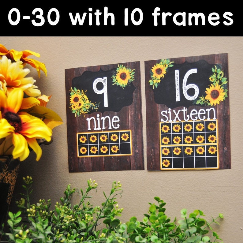 Number Posters 0-30 Number Line With Negative Numbers Sunflower ...
