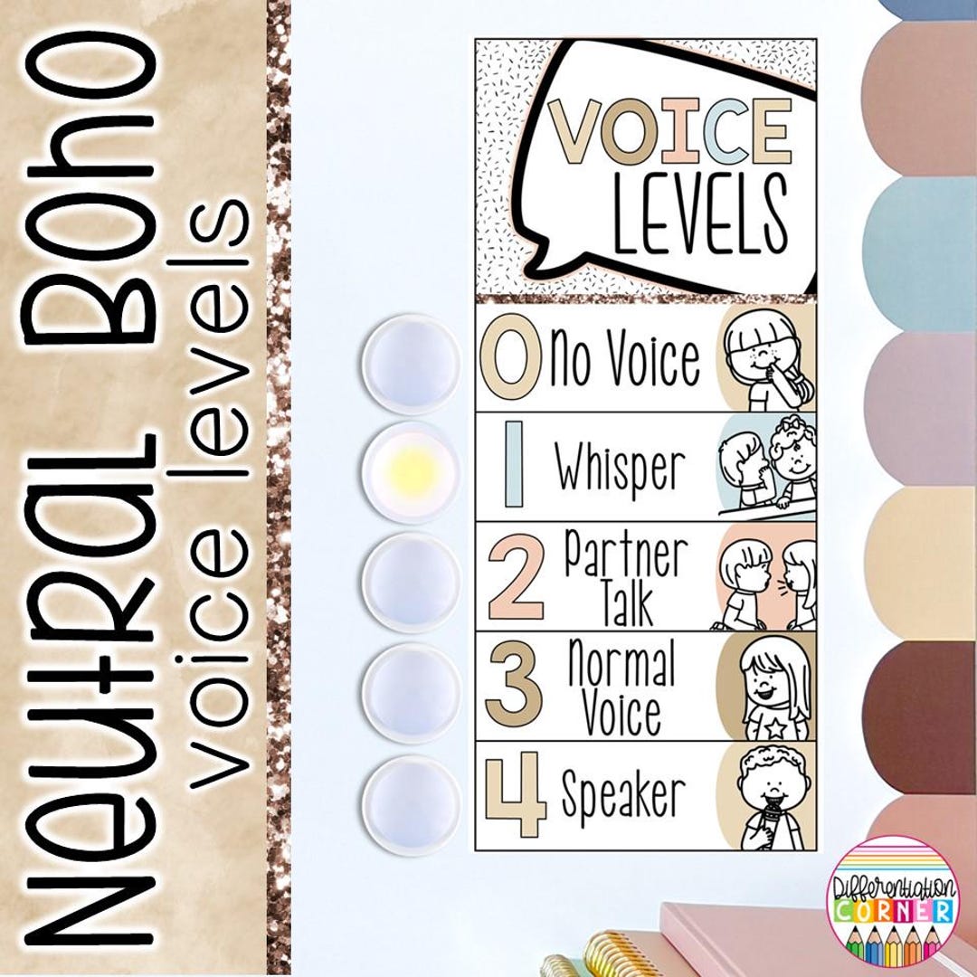 Neutral Boho Colors Printable Voice Level Chart Posters, Neutral Boho ...