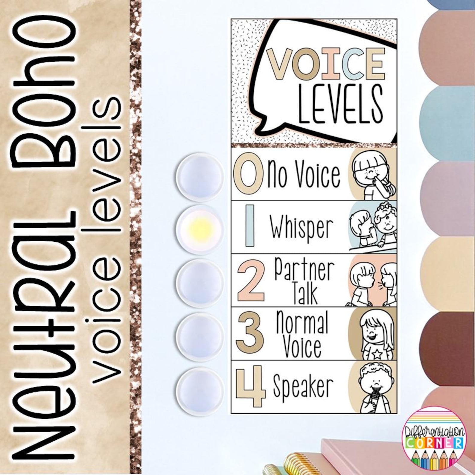 Neutral Boho Colors Printable Voice Level Chart Posters, Neutral Boho ...