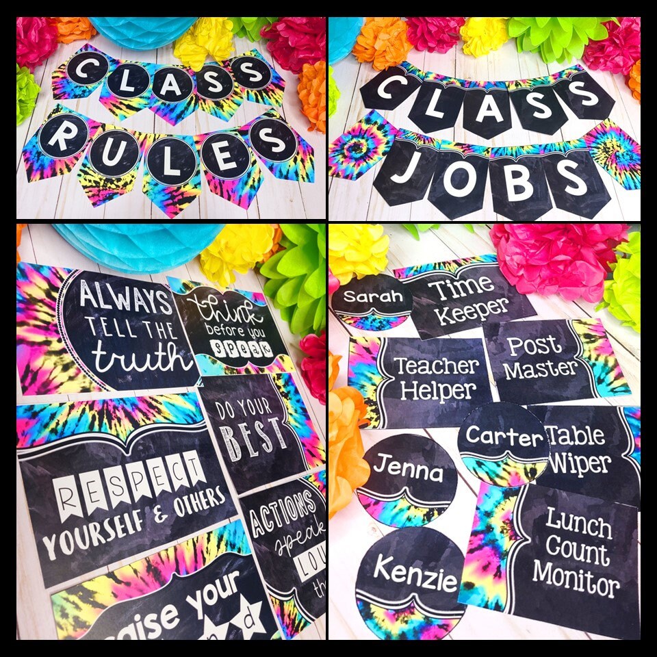 Tie Dye Retro Classroom Decor Bundle Classroom Bulletin Board Display ...