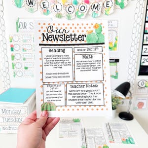 Editable Classroom Newsletter Template Cactus Classroom Decor Monthly ...