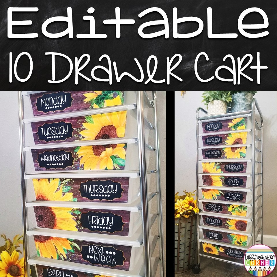 10 Drawer Cart Rolling Labels Editable Sunflower Farmhouse - Etsy