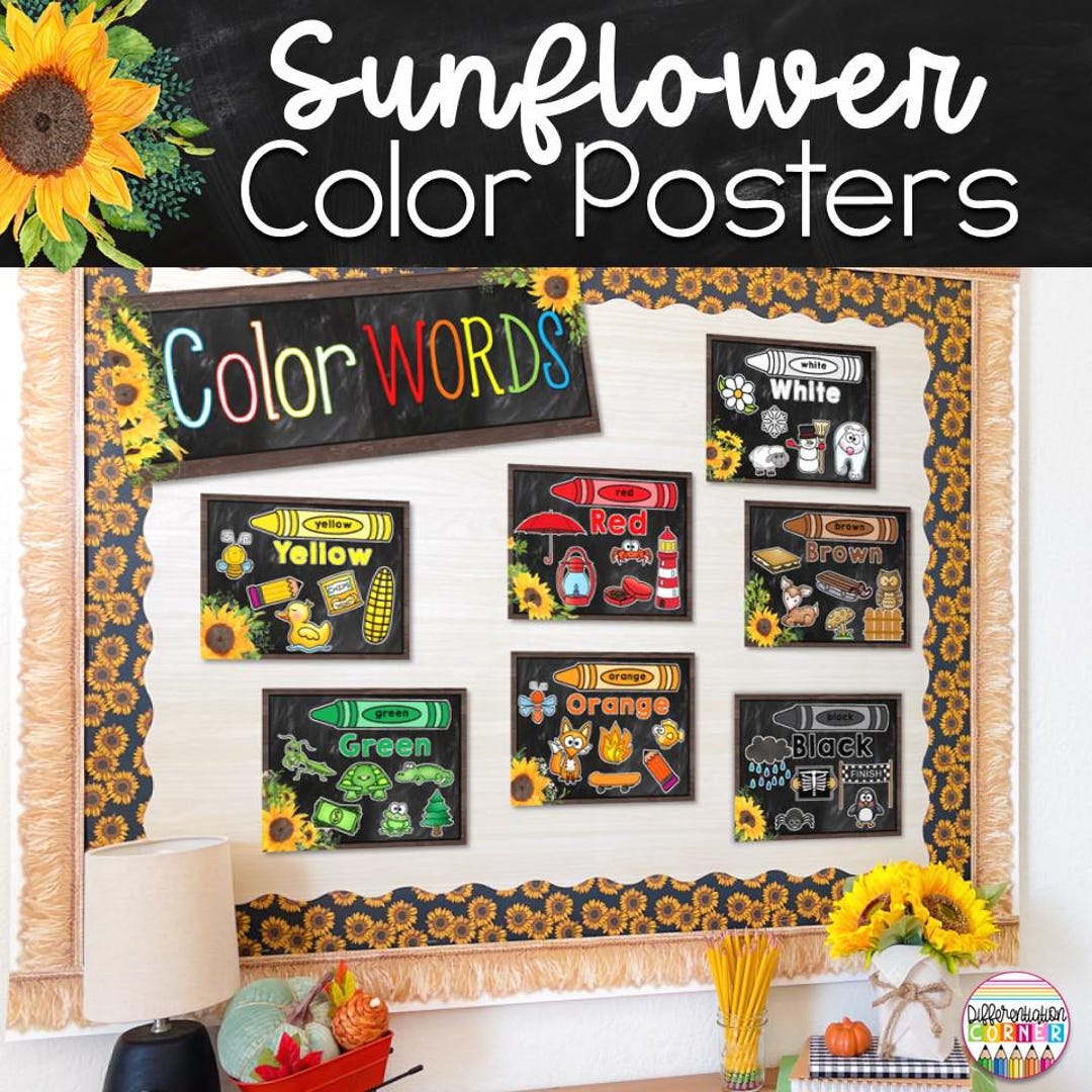 PRINTABLE Color Posters Pack | Sunflower Farmhouse Classroom Decor ...