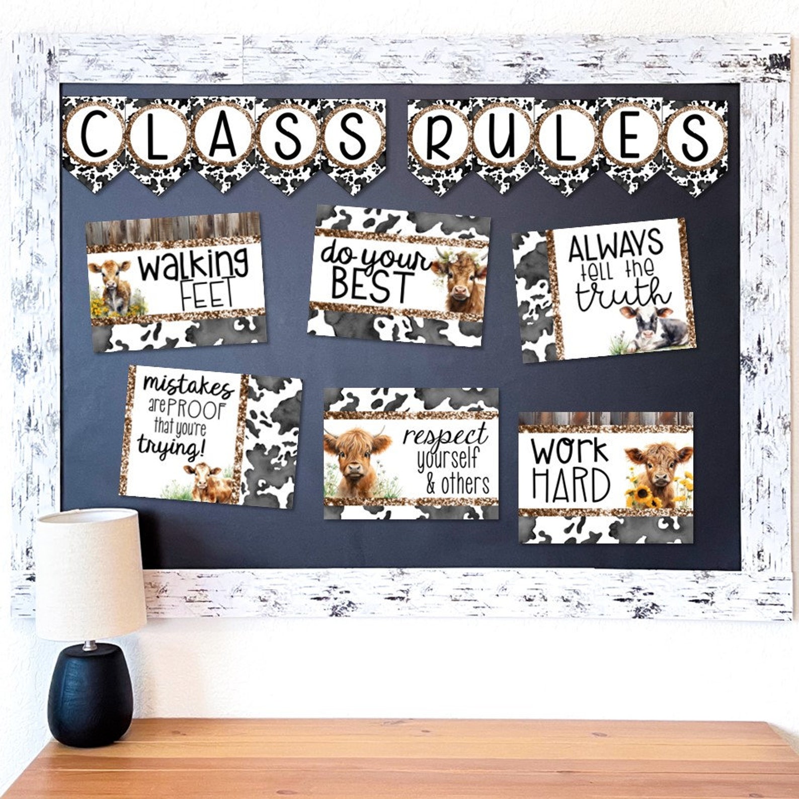 Cow Print Farmhouse Classroom Rules Posters Farmhouse Cow Print ...