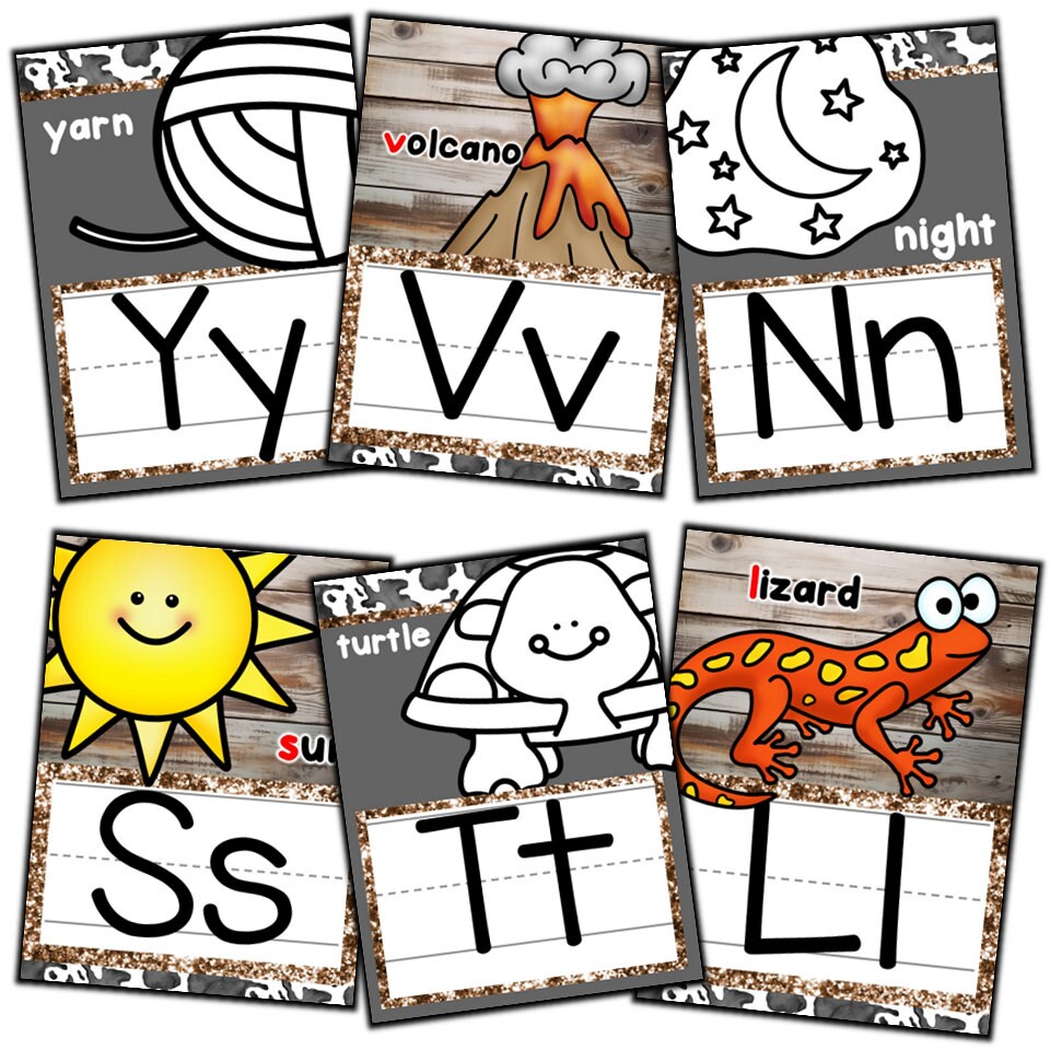 Cursive Alphabet Posters for the Classroom Cow Print Farmhouse ...