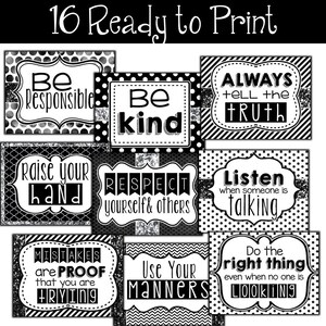 Editable Black and White Classroom Rules Posters Black and White ...