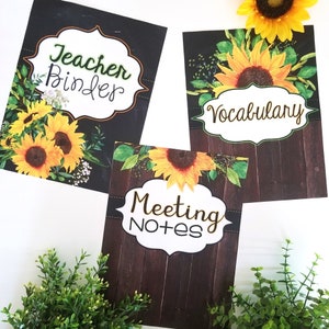 Editable Binder Covers and Spines Sunflower Farmhouse Classroom Decor ...