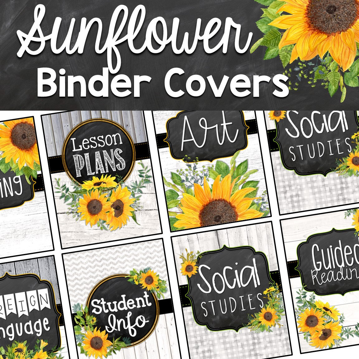 Editable Binder Covers and Spines Sunflower Farmhouse - Etsy