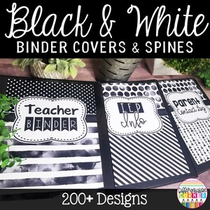 Editable Binder Covers and Spines Black and White Classroom Decor Black ...