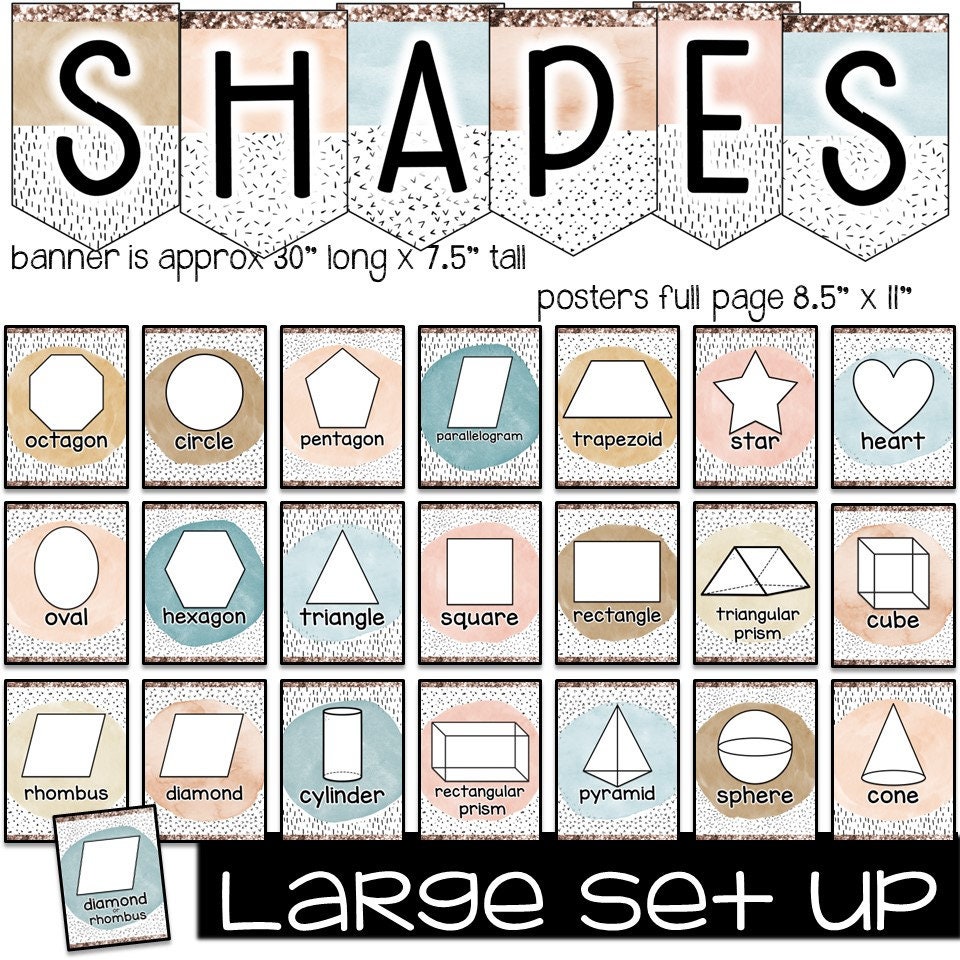 PRINTABLE Shape Posters and Charts Neutral Boho Classroom Decor 2D and ...