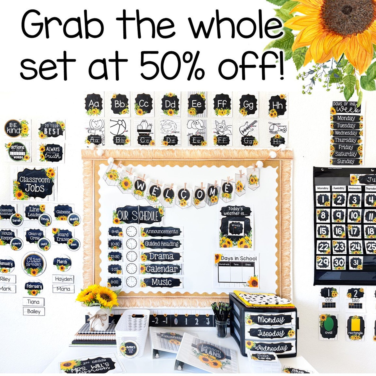 Printable Behavior Clip Chart, Sunflower Modern Farmhouse Classroom ...