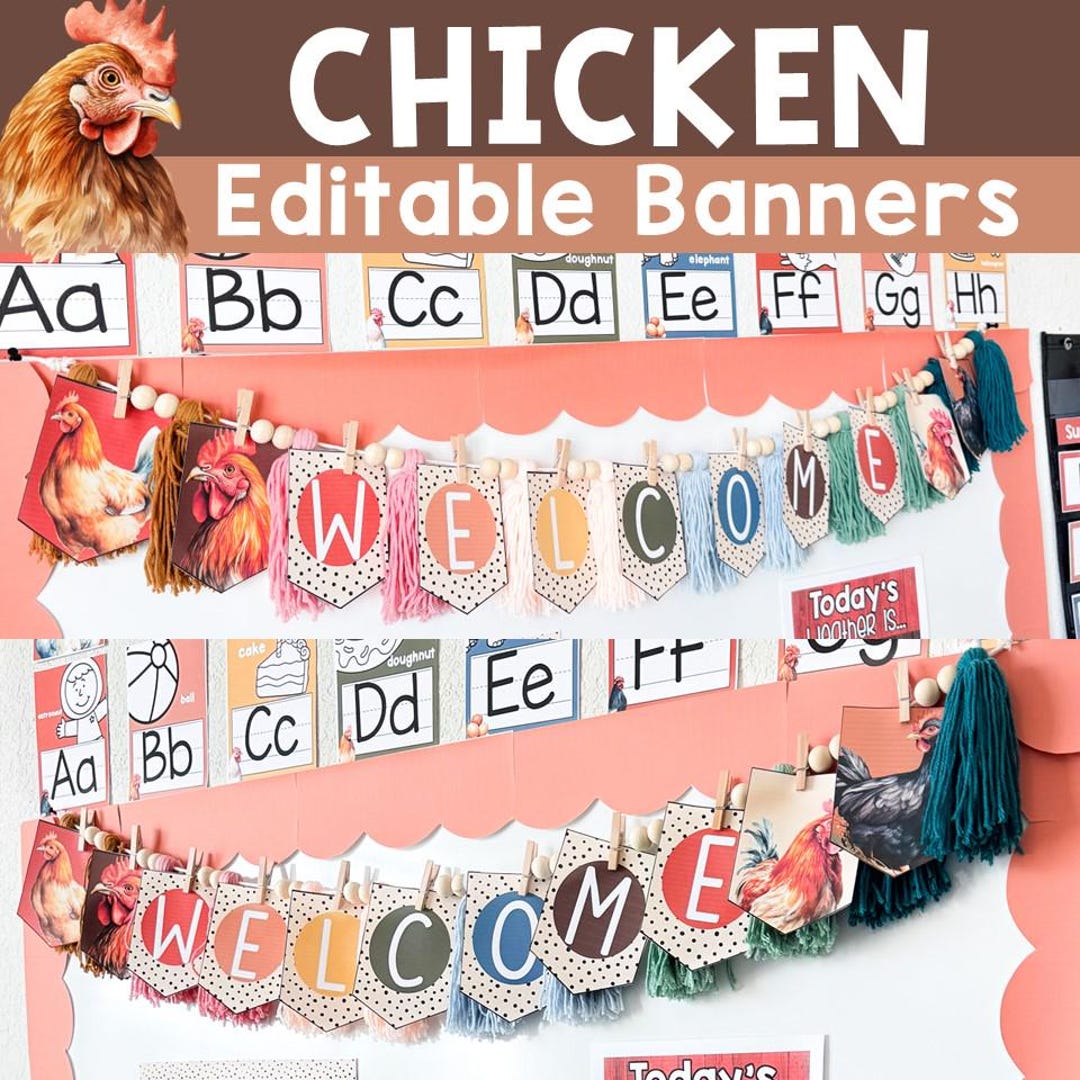 Editable Chicken Bunting Bulletin Board Banner Letters Farmhouse ...