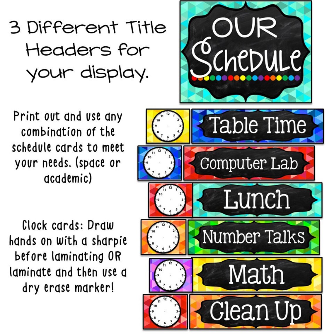 Editable Daily Schedule Cards Rainbow Classroom Decor Printable ...