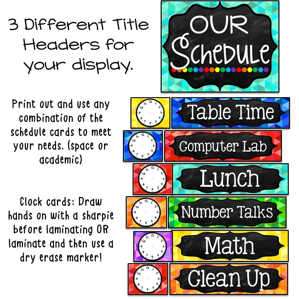 Editable Daily Schedule Cards Rainbow Classroom Decor Printable ...