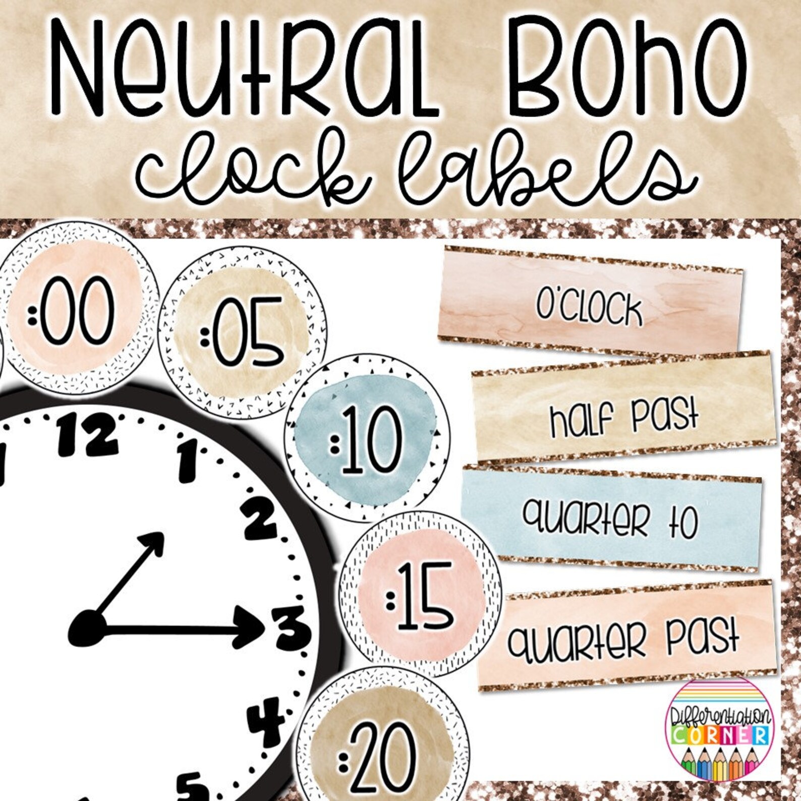 PRINTABLE Neutral Clock Label Numbers in 5 Minute Intervals - Etsy