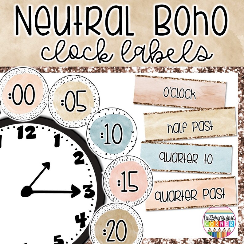 PRINTABLE Neutral Clock Label Numbers in 5 Minute Intervals - Etsy