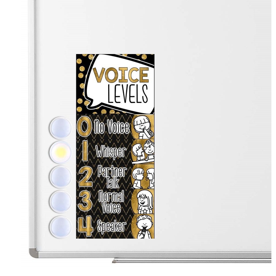 Printable Voice Level Chart Posters Black and Gold Classroom Decor ...