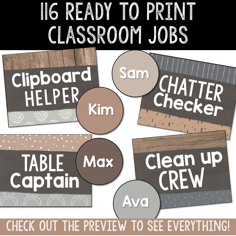 Editable Classroom Job Chart Editable Template Boho Neutral Classroom ...