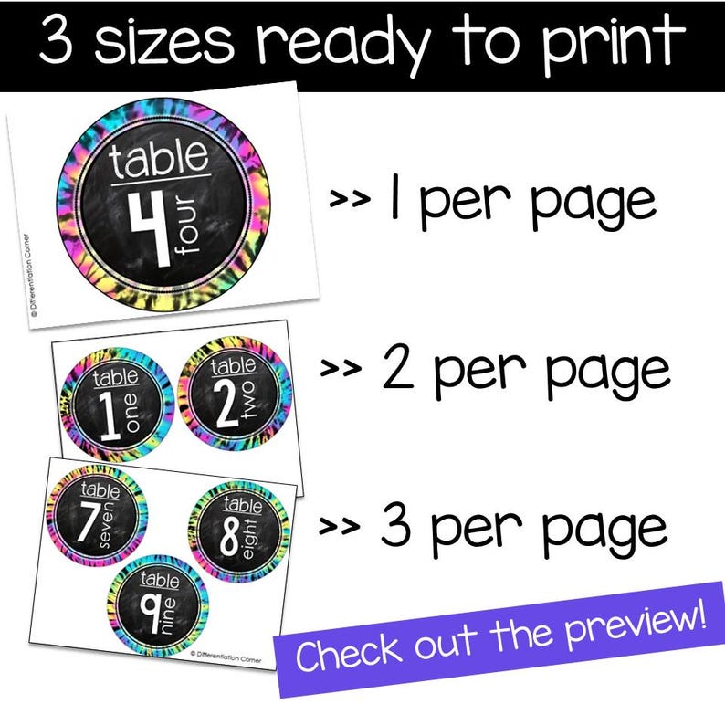 PRINTABLE Table Numbers | Tie Dye Retro Classroom Decor | Classroom ...