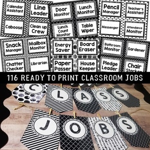 Editable Classroom Jobs Chart Template | Black and White Classroom ...