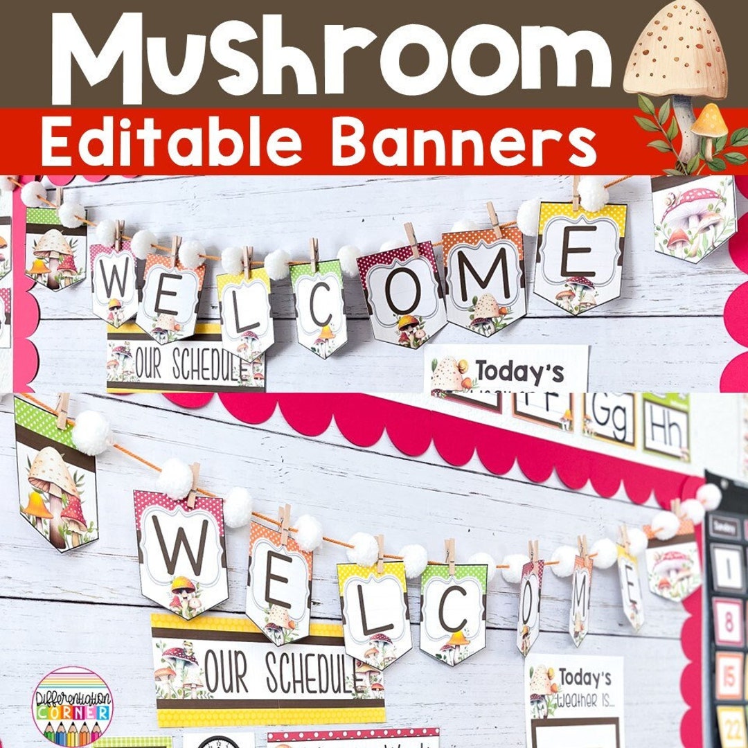 Editable Toadstool Bunting Bulletin Board Banner Letters Mushroom ...