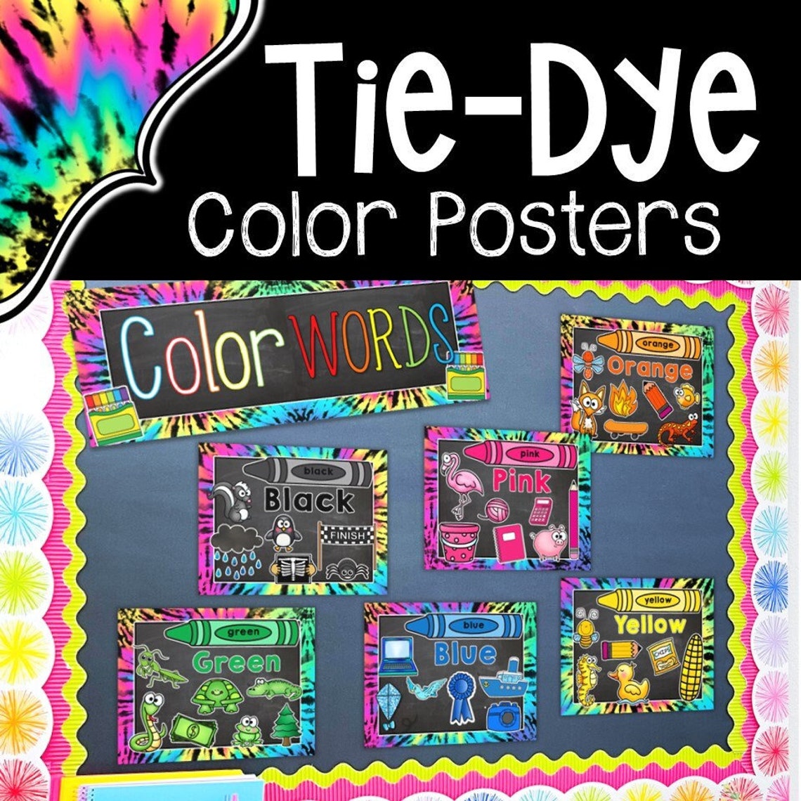 PRINTABLE Color Posters Pack Tie Dye Retro Classroom Decor Retro Colors ...