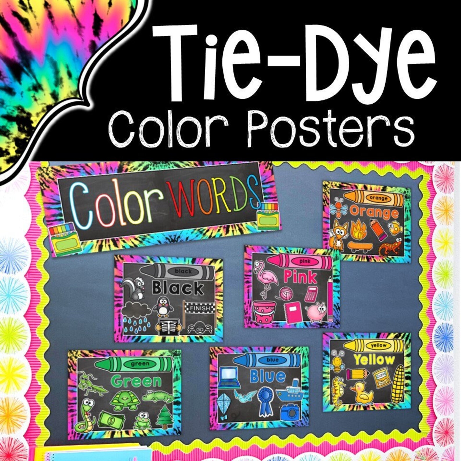 PRINTABLE Color Posters Pack Tie Dye Retro Classroom Decor Retro Colors ...